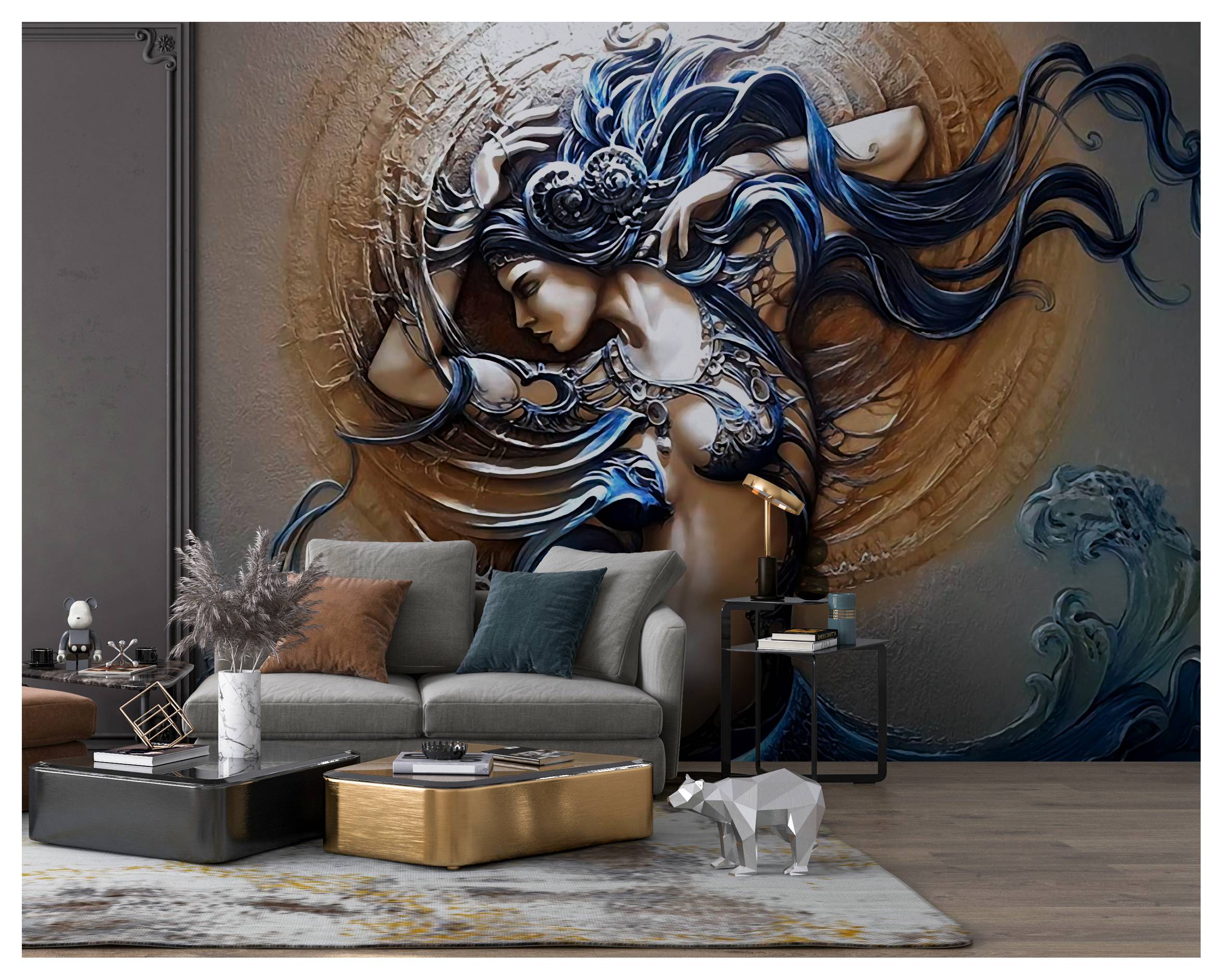Mermaid Sculpture Wall Mural Self adhesive Wallpaper