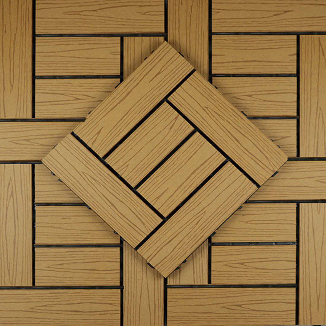 Teak Woodgrain Crosshatch interlocking Composite Decking Tiles